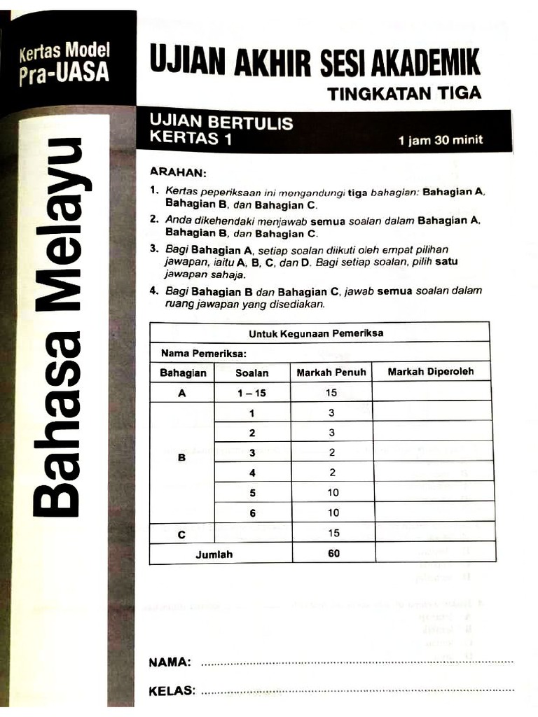 Contoh Soalan UASA BM T3 | PDF