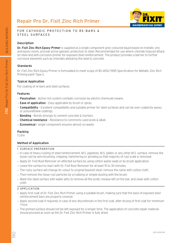 252 DR Fixit Zinc Rich Primer | PDF | Epoxy | Rust
