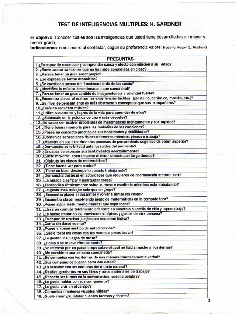 Test de Inteligencias Múltiples (H. Gardner) | PDF