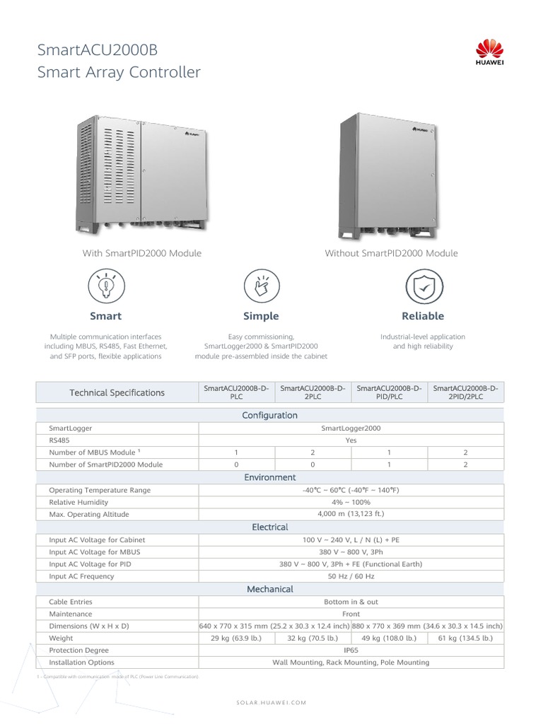 Product Specification Sheet for the SmartACU2000B Smart Array Controller for Solar Energy ...