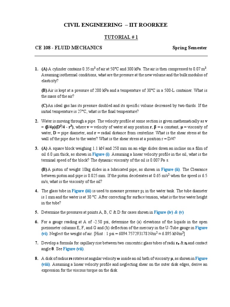 CEN108 Tutorial 01 | PDF | Viscosity | Pressure