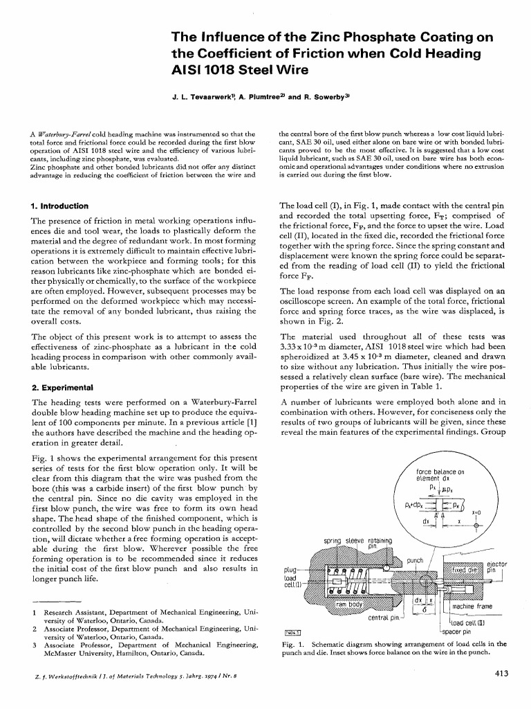 The Influence of The Zinc Phosphate Coating On The Coefficient of ...