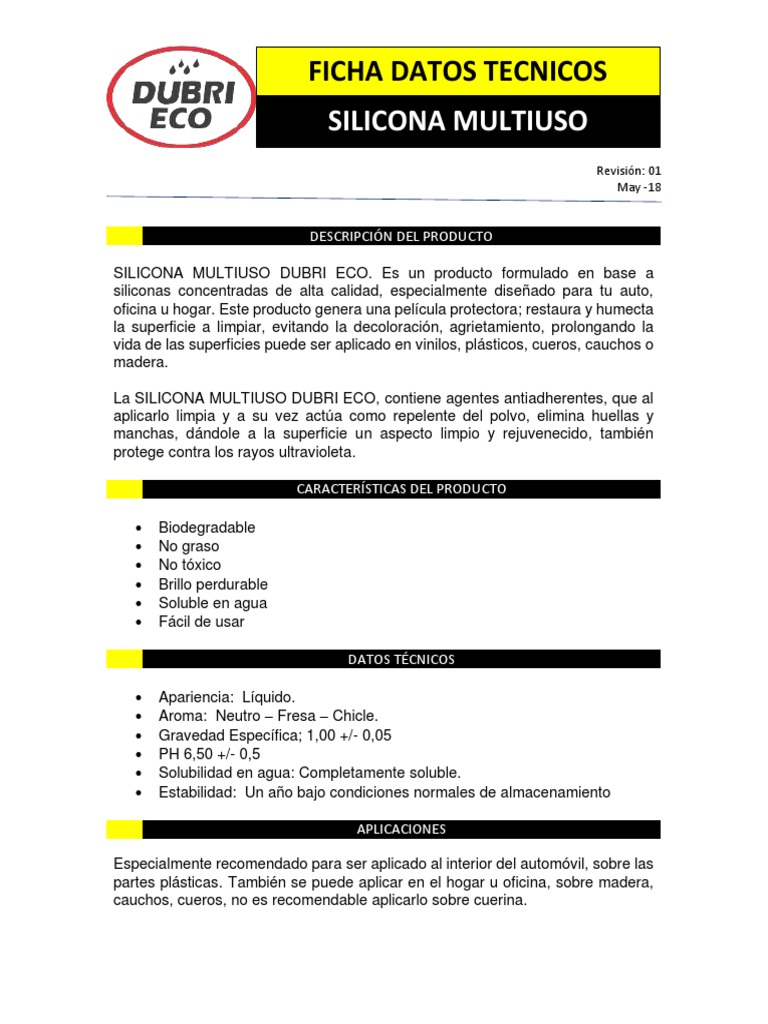 Ficha Datos Tecnicos Silicona Multiuso | PDF | Silicona | Química