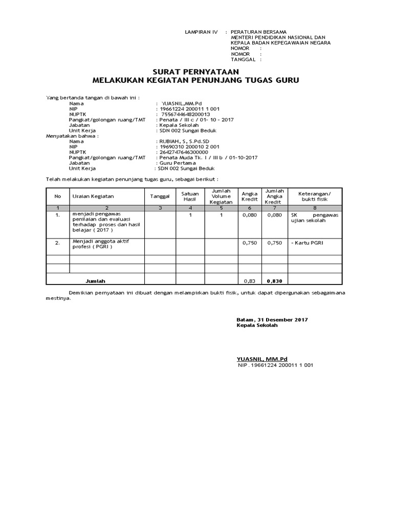 Form DUPAK-Lampiran IV - 2017 | PDF