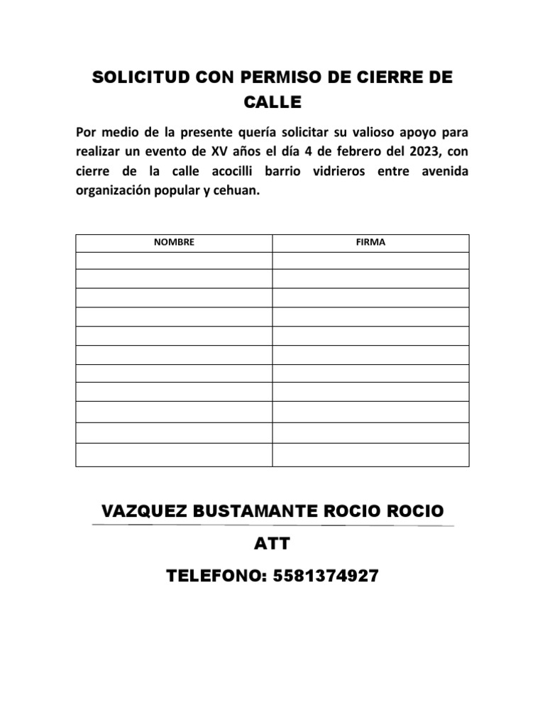 Solicitud Con Permiso de Cierre de Calle | PDF | Hogar, jardinería y ...