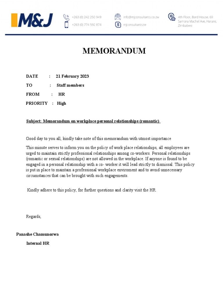 Workplace Romance Policy Memo | PDF | Career & Growth