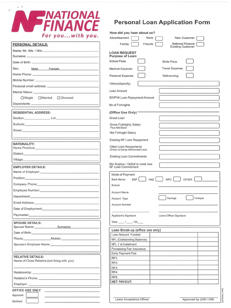 National Finance - Loan Application Form | PDF