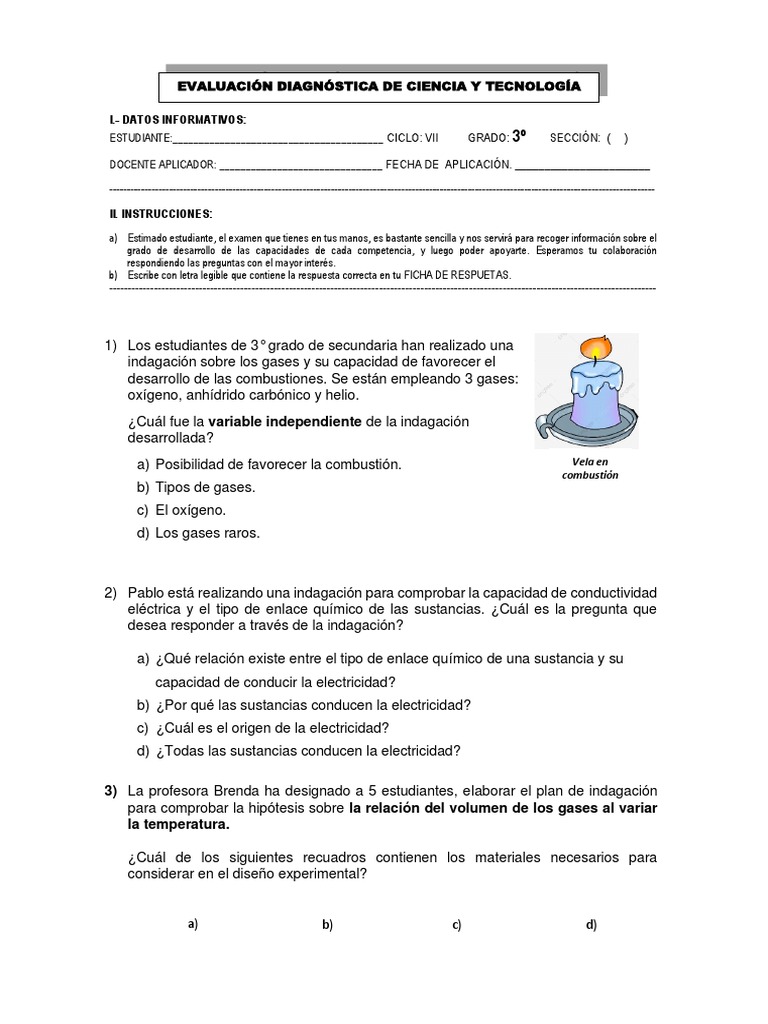 Estudiante - Eval Diagnostica - CT - 3º | PDF | Redox | Elementos químicos