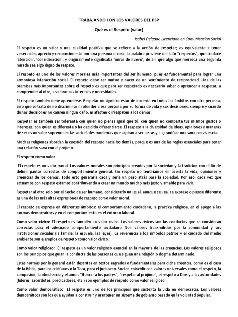 El valor del respeto: definición, tipos y ejemplos | PDF | Democracia ...