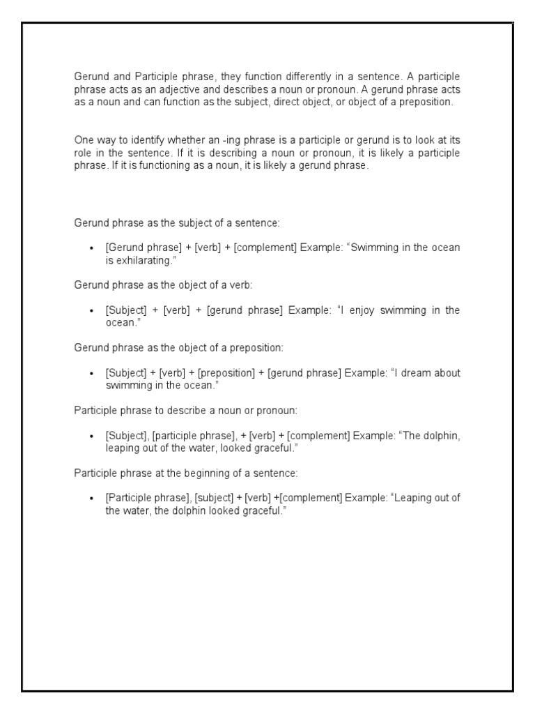 Gerund vs. Participle Phrases Explained | PDF