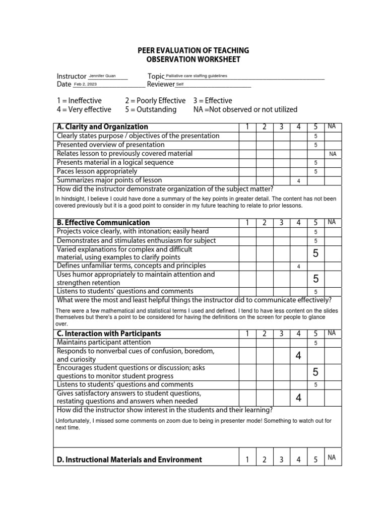 Peer Evaluation of Teaching Form Self | Descargar gratis PDF | Learning | Education Theory
