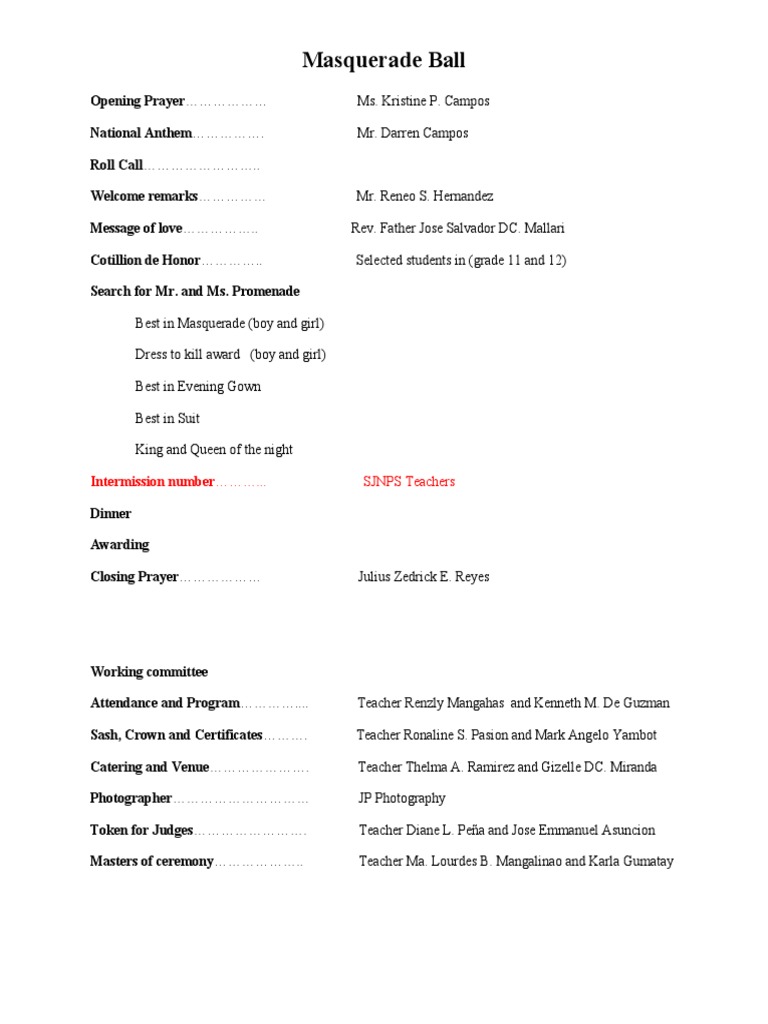 Masquerade Ball Program | PDF