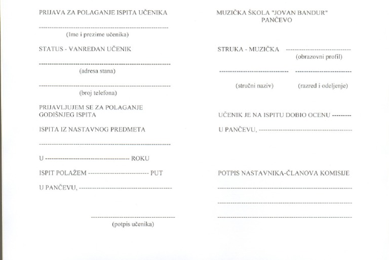 Prijava Za Polaganje Ispita | PDF