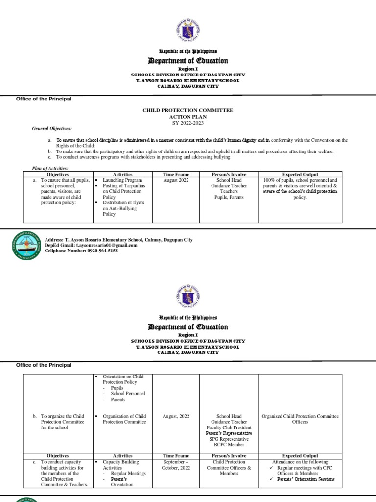 Child Protection Committee Action Plan | PDF | Teachers | Child Protection