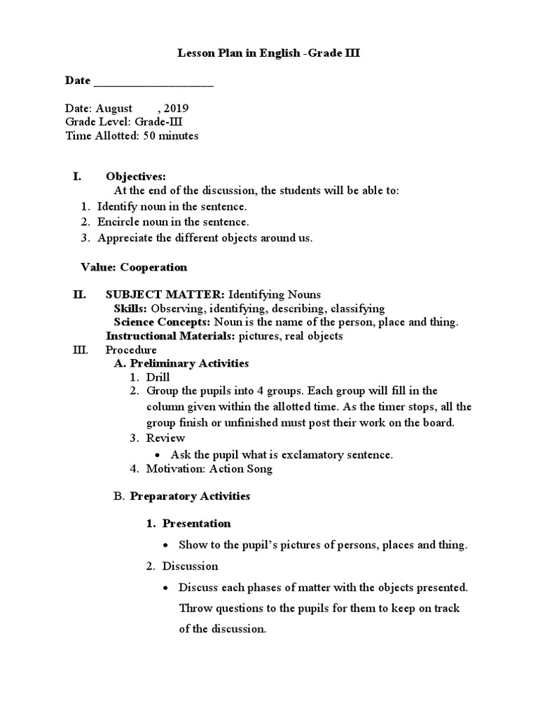 Lesson Plan in English -NOUN | PDF