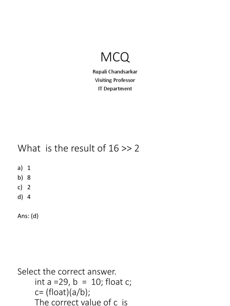 C Programming MCQs by Rupali Chandsarkar | PDF | Technology & Engineering