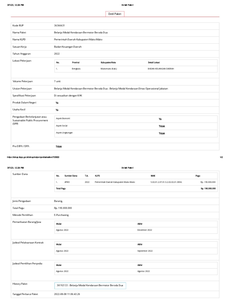 Rekap - Rencana Umum Pengadaan Motor BKD | PDF