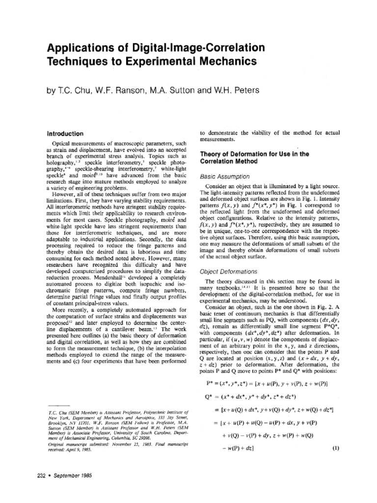 Applications of Digital Image Correlation Techniques To Experimental ...