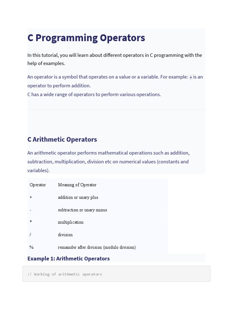 C Programming Operators | PDF | Arithmetic | Computer Programming