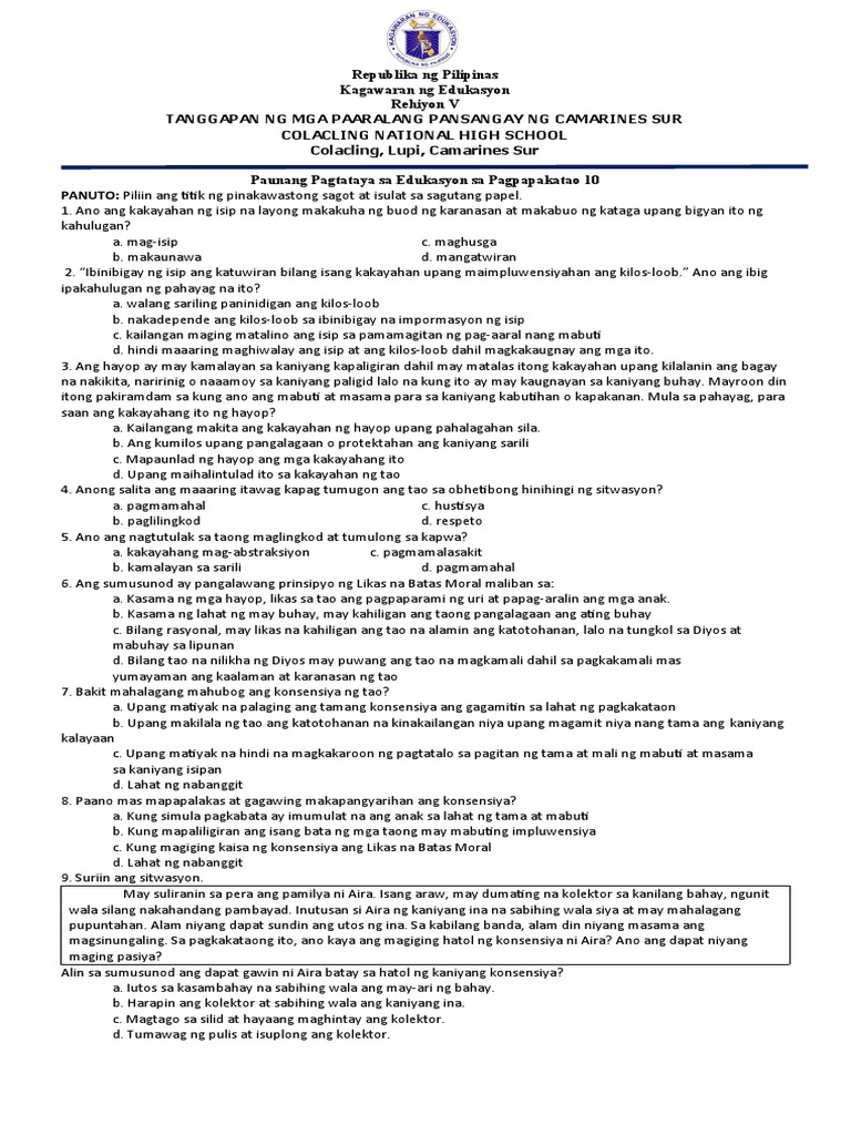 1Q - Esp 10 Exam | PDF