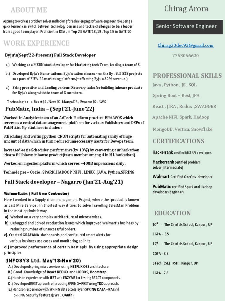 CV 6 | PDF | Apache Hadoop | Apache Spark