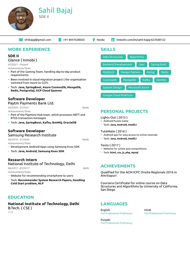 Sahil Bajaj's Resume - A Software Developer with Experience in Java, Spring Boot, Cloud ...