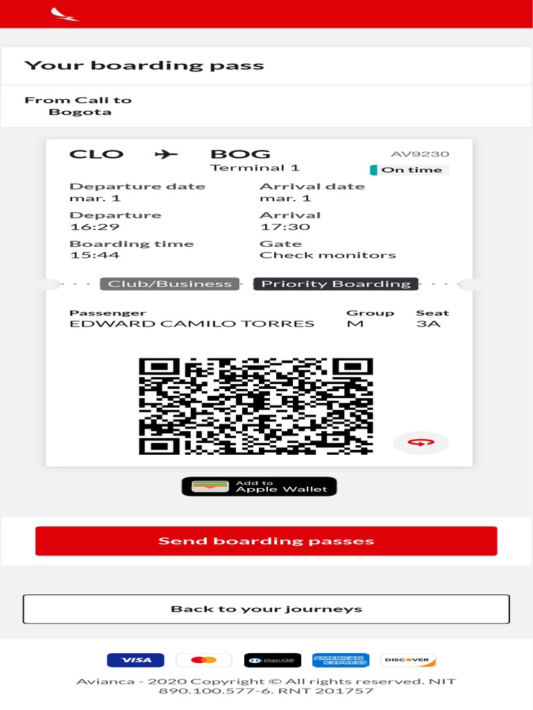 Avianca Checkin - Boarding Pass | PDF