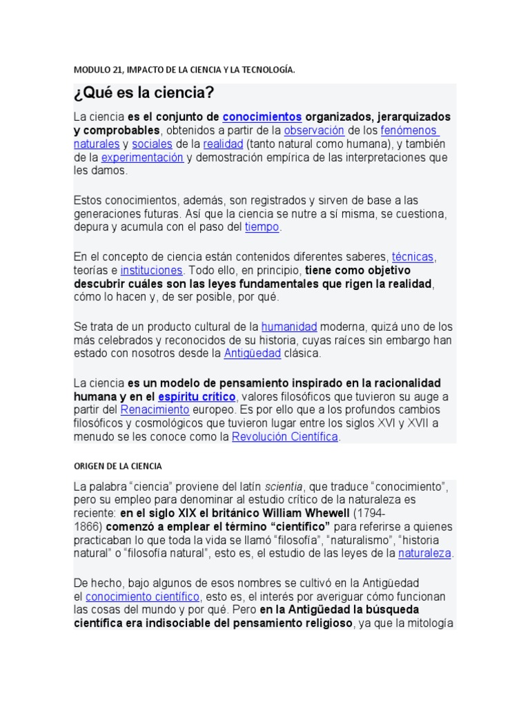 Modulo 21 Impacto de La Ciencia y La Tecnología | PDF | Science | Método científico