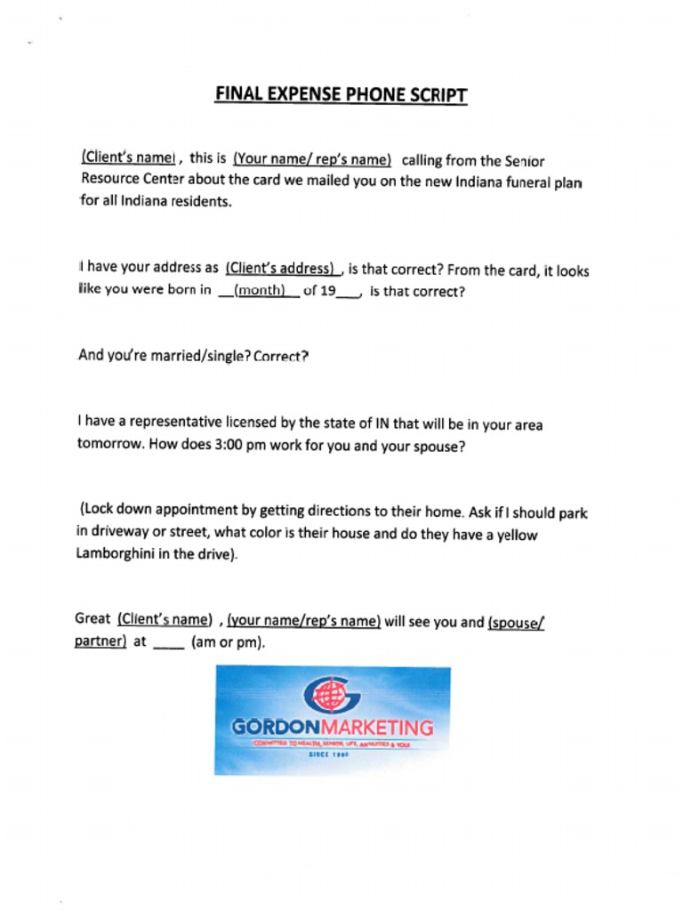 Final Expense Phone Script PDF | PDF