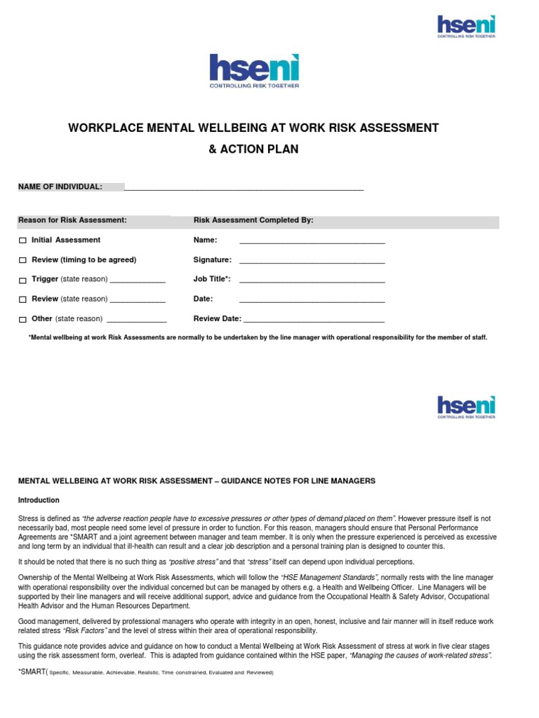 HSENI - Individual Risk Assessment Template | PDF | Occupational Stress ...
