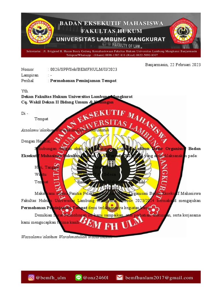 002 Surat Peminjaman Tempat LDO | PDF