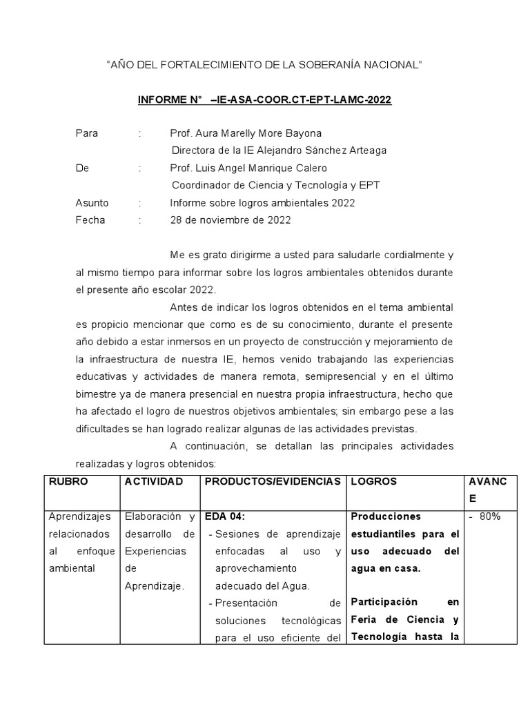 Informe de Logros Ambientales | PDF