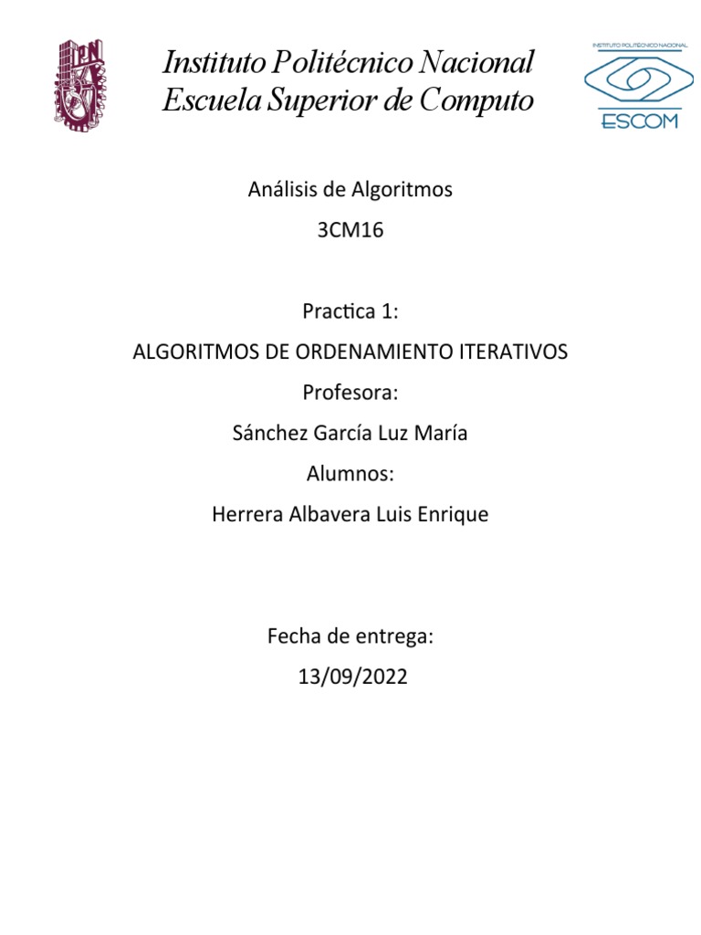 Practica 1 Analisis De Algoritmos Pdf Algoritmos Y Estructuras De Datos Ciencias De La