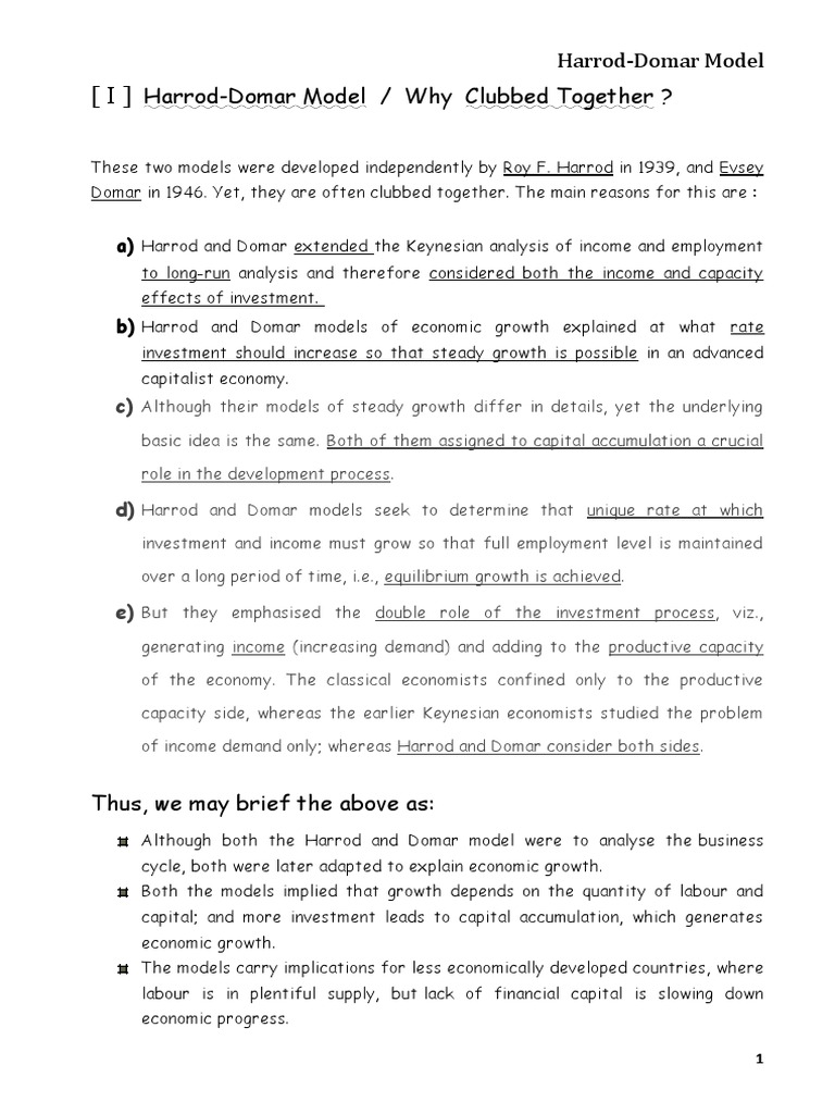 Harrod-Domar Growth Model Explained | PDF | Economics | Macroeconomics