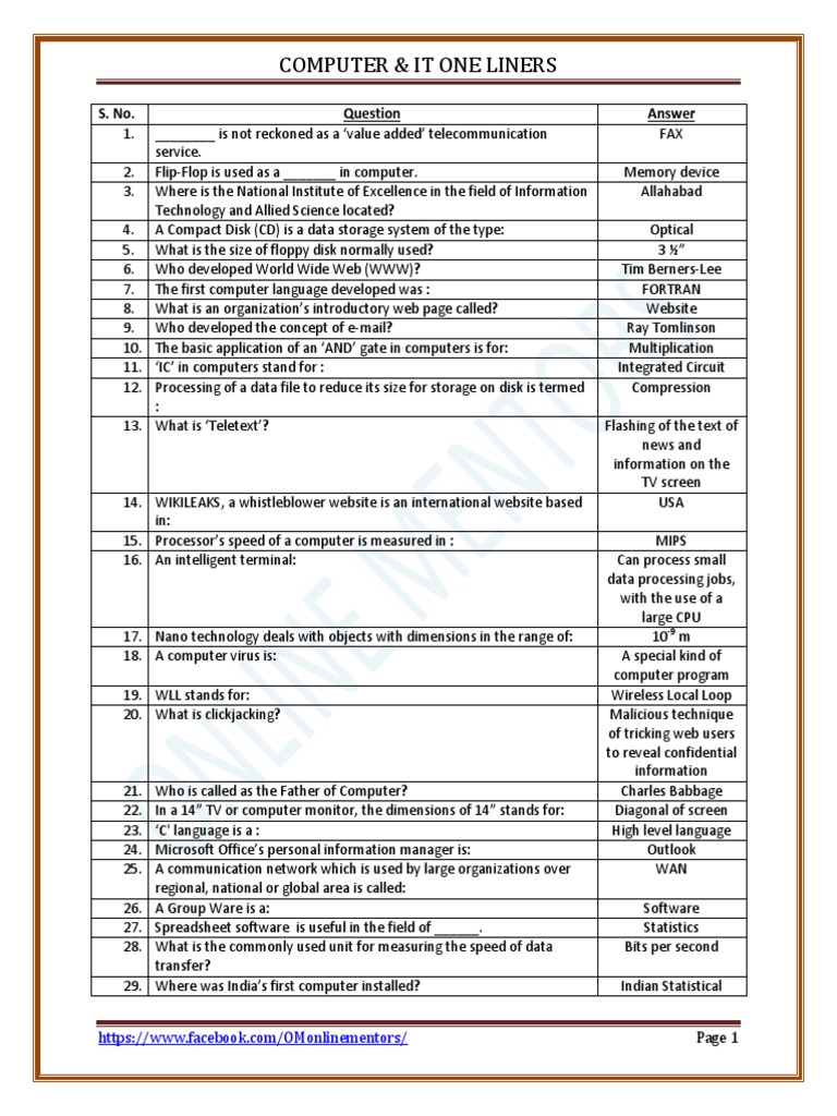 Computer One Liners-1 PDF | Download Free PDF | Computer Data Storage | Programming