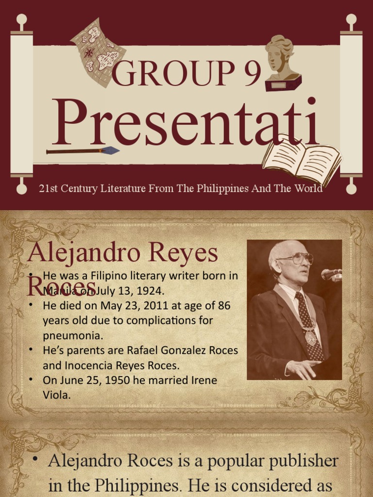 Alejandro Roces. Group 9 | PDF | Spanish Language Literature | Philippines
