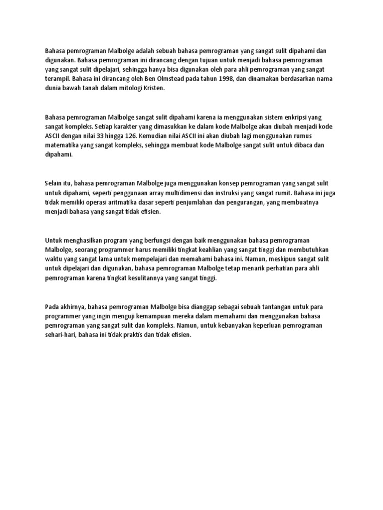 Penjelasan Tentang Bahasa Pemrograman Malbolge | PDF | Kajian Bahasa ...