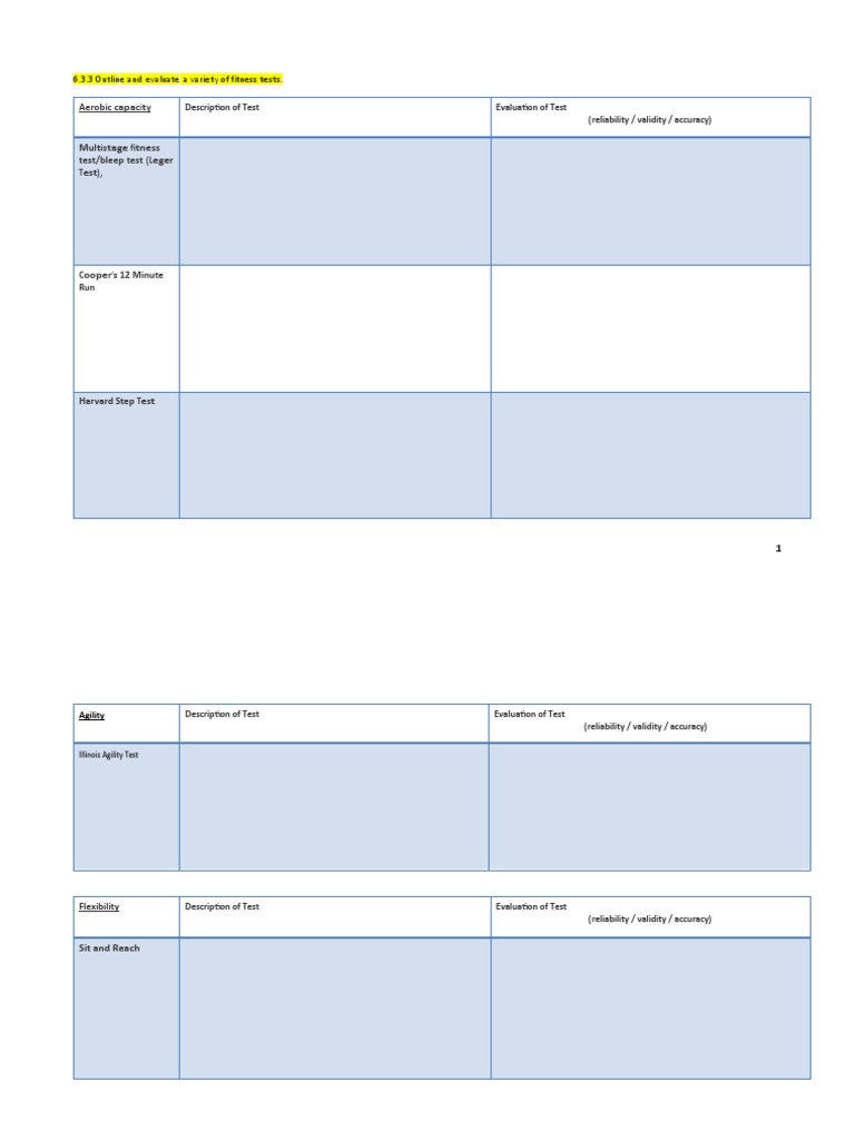 6.3.3 Evaluation and Recording Table | PDF | Physical Fitness ...
