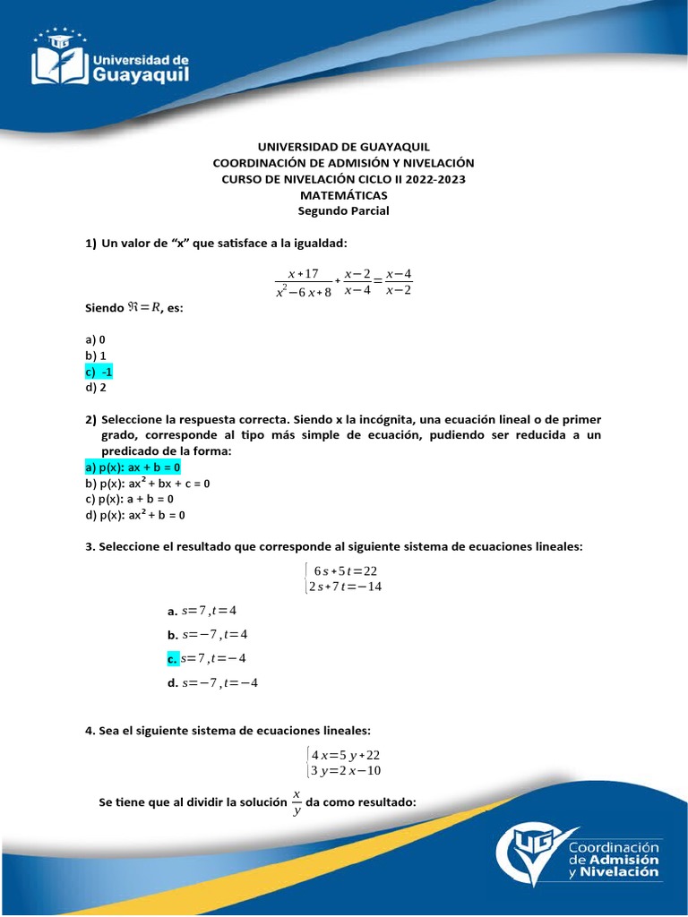 Examene Matematica 2do Parcial | PDF | Ecuaciones | Función (Matemáticas)