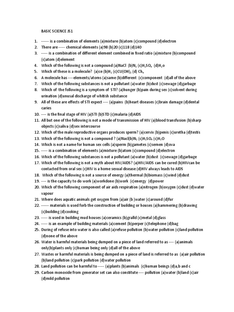 Basic Science Js1 And Js2 Mrs Joy Pdf Digestion Gastrointestinal
