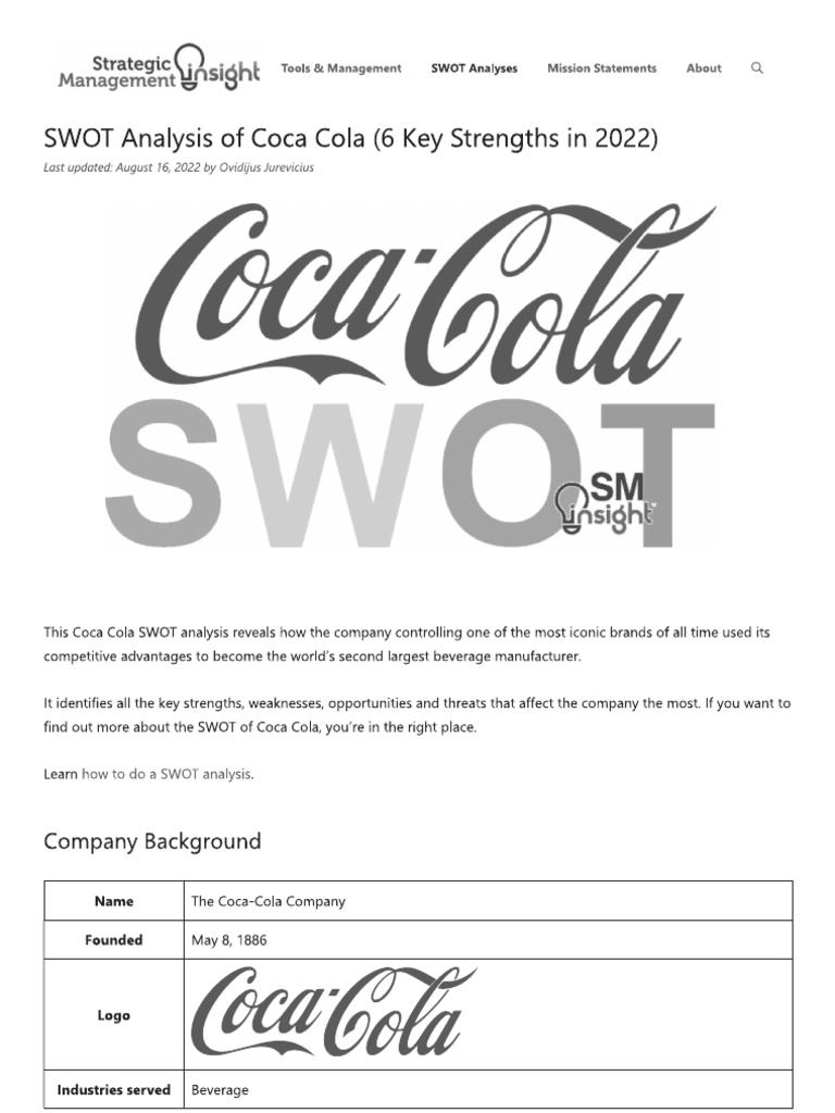 SWOT Analysis of Coca Cola (6 Key Strenghts in 2022) | PDF