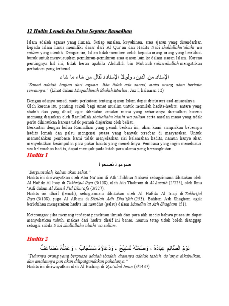 Hadits Palsu Seputar Ramadhan | PDF