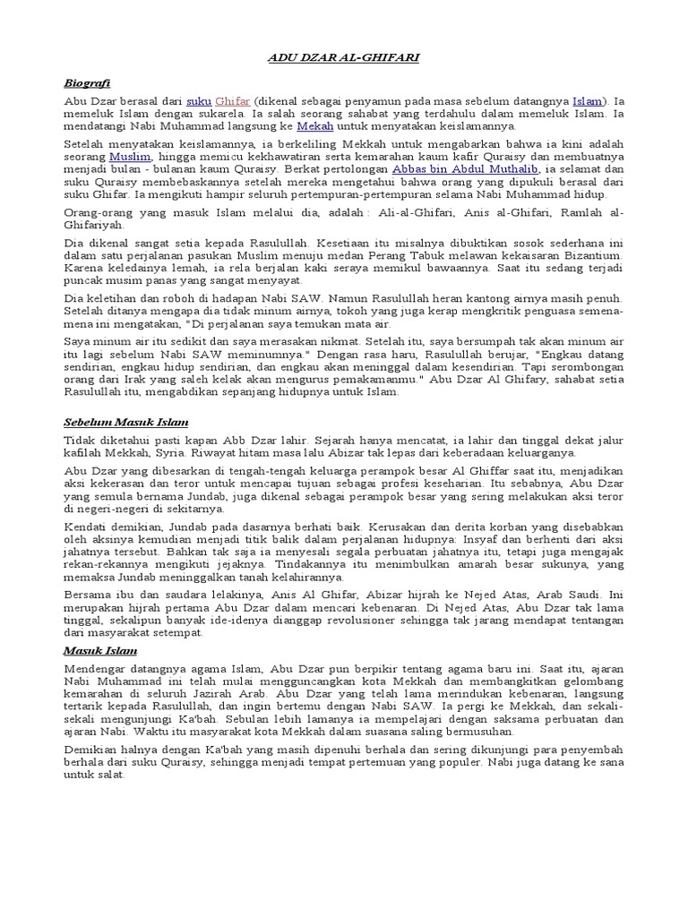 Abu Dzar Al-Ghifari | PDF | Sejarah | Fiksi Misteri, Thriller, & Kejahatan