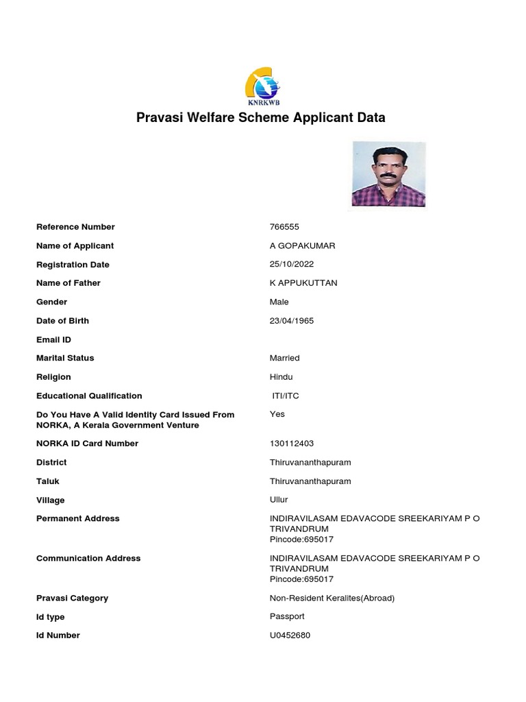 Pravasi Welfare Scheme Applicant Data Summary | PDF | Identity Document ...
