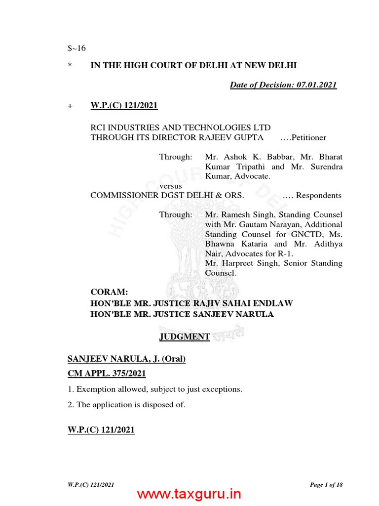 RCI Industries and Technologies LTD Vs Commissioner DGST Delhi Ors ...