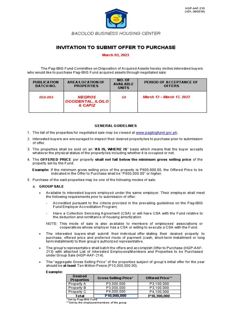 BACOLOD NegoSale Batch 59093 030723 | PDF | Prices | Down Payment