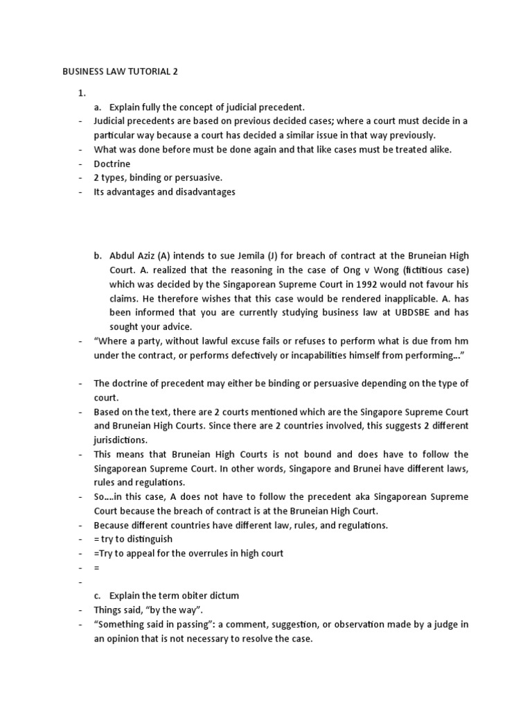 Business Law Tutorial 2 | PDF | Precedent | Governance