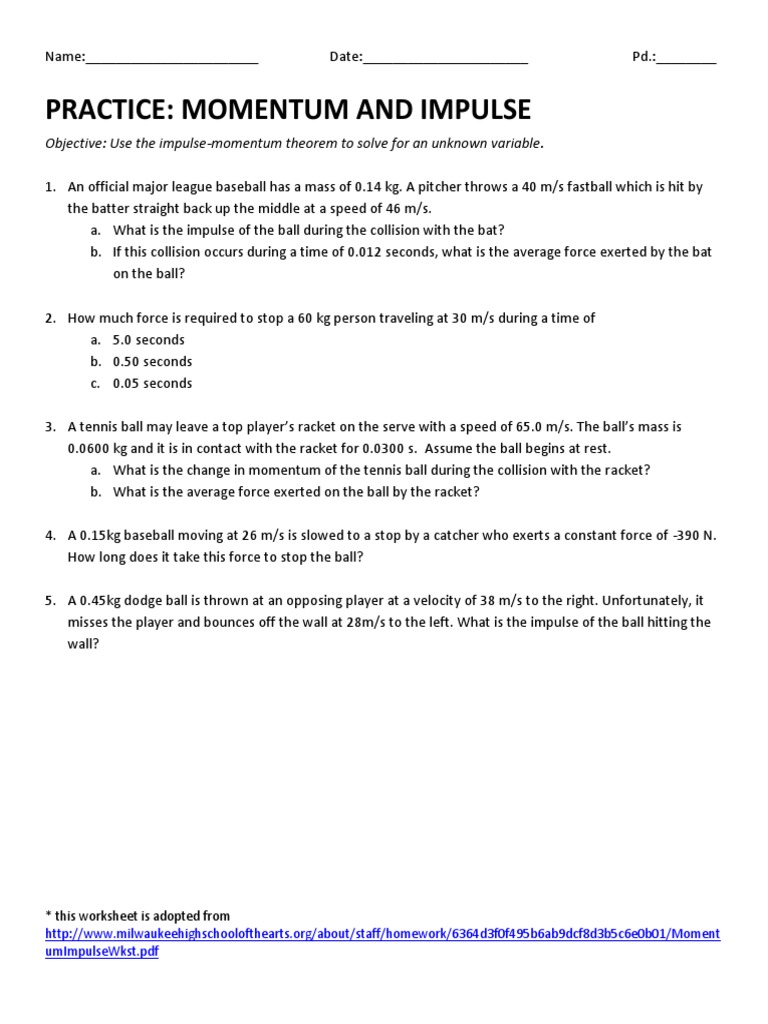 Impuse Worksheet | PDF