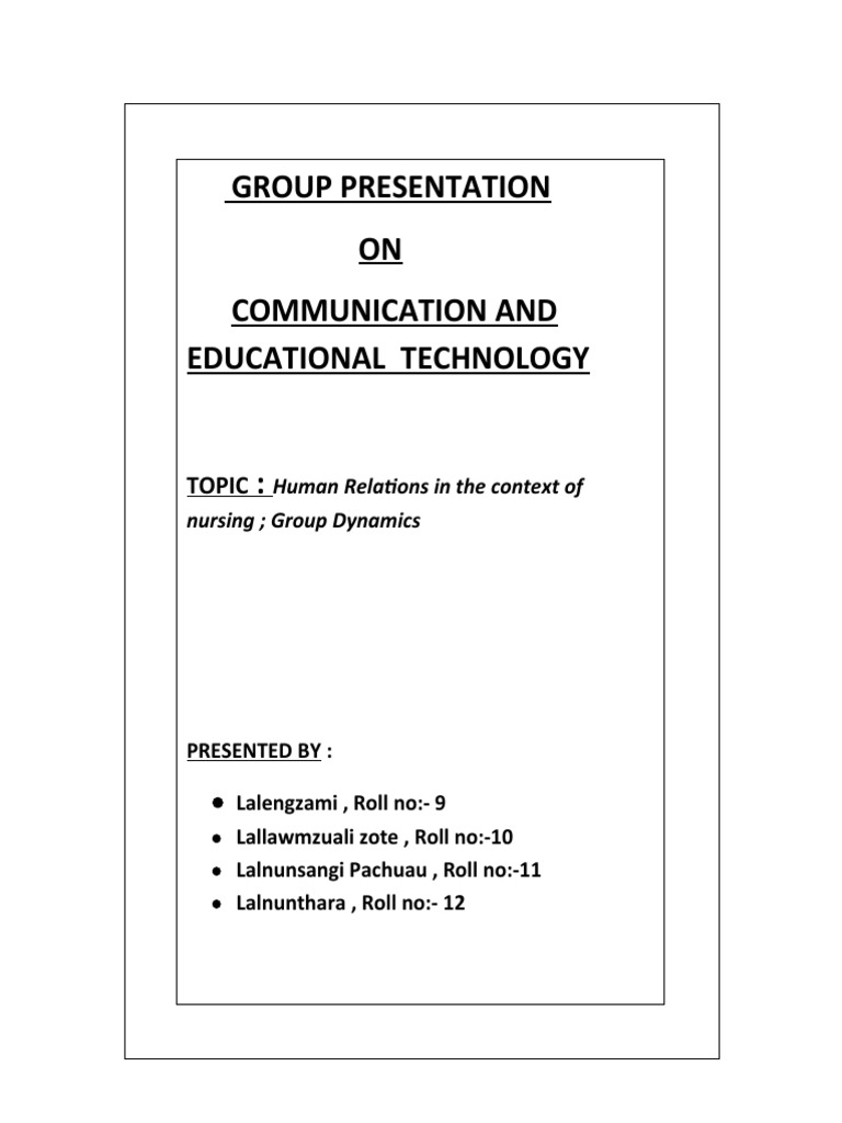 Handout On The Topic of Human Relations in Context of Nursing, Group ...
