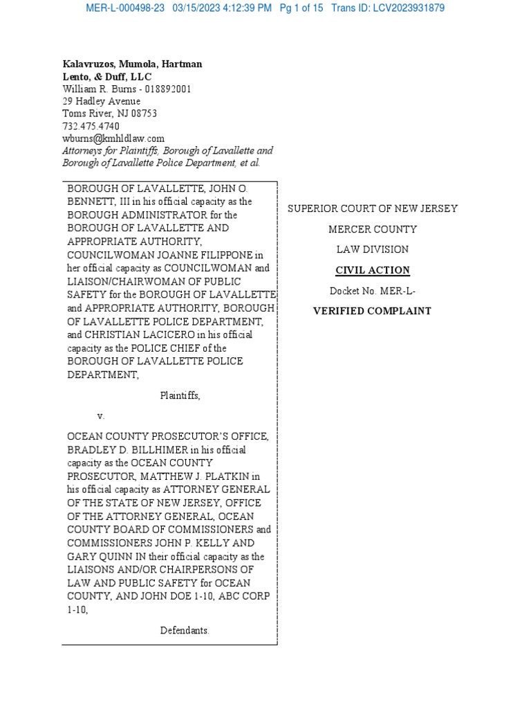 Lavalette Police Department Lawsuit | PDF | Complaint | Prosecutor